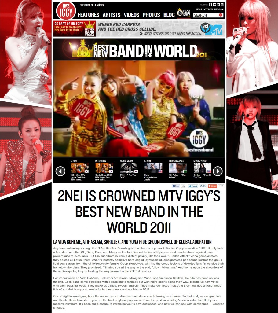 YG LIFE – 2NE1 won for the MTV IGGY’s Best New Band in the world